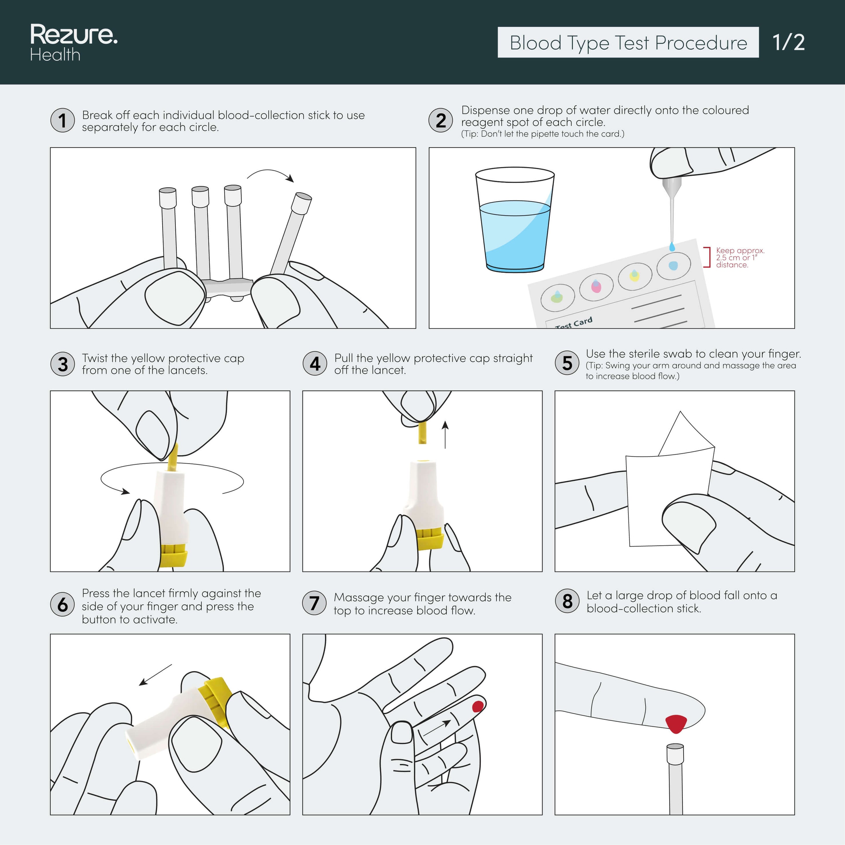 Blood Type Rapid Test Kit for Group A, B, O and Rhesus Factor | Rezure